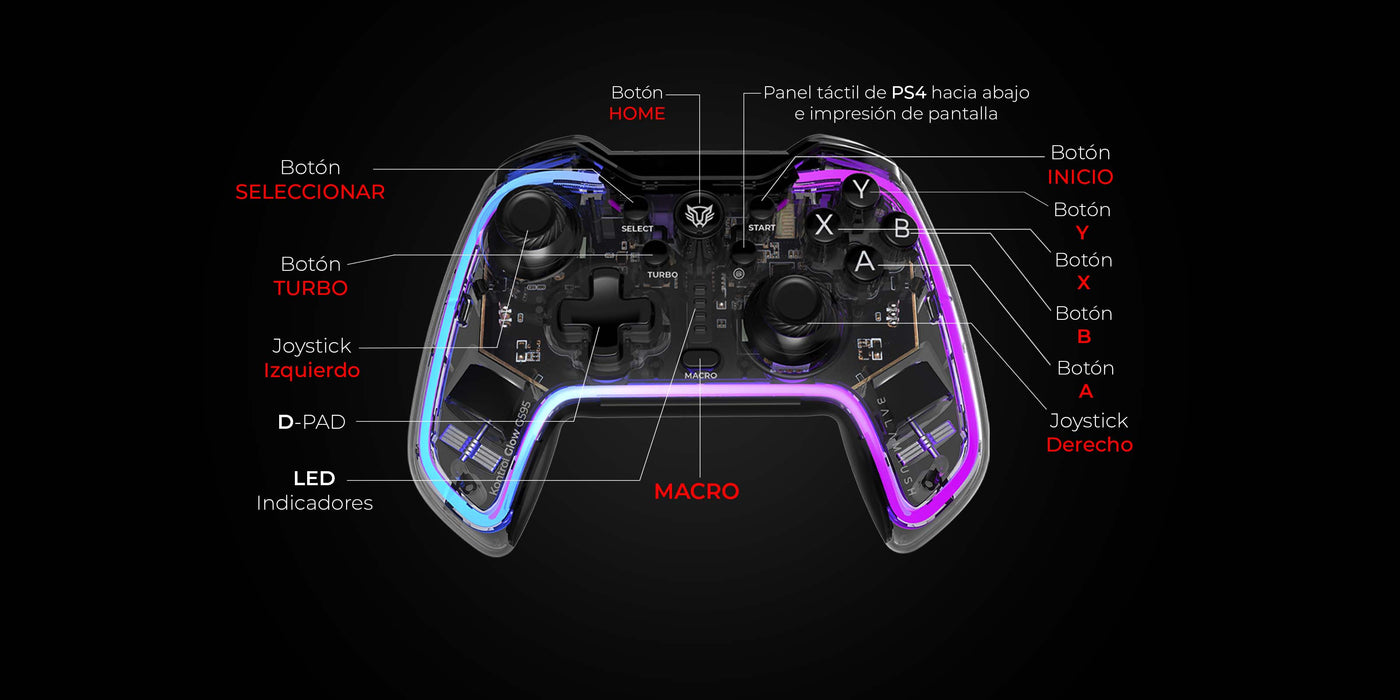 Gamepad Multiplataforma | Kontrol Glow G595 | Neon Transparente