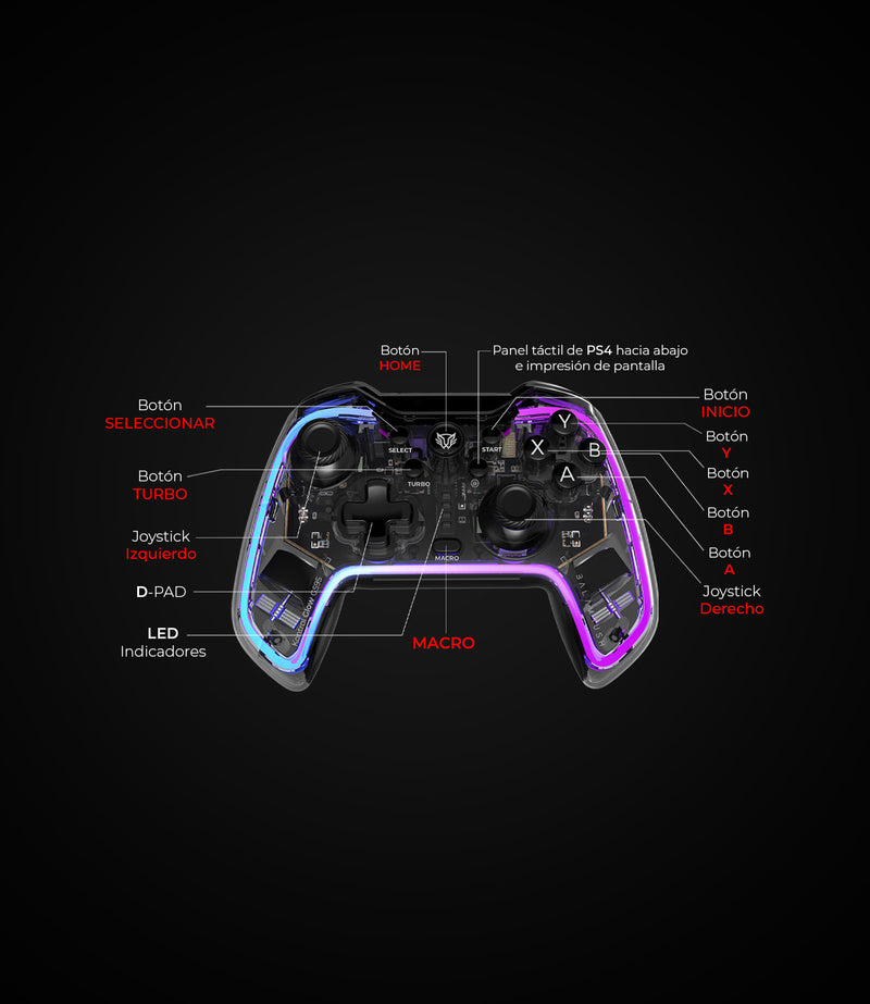 Gamepad Multiplataforma | Kontrol Glow G595 | Neon Transparente