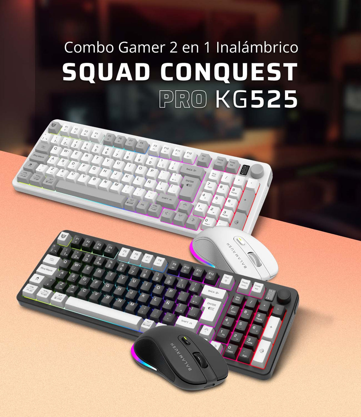 Combo Teclado + Mouse Inalámbrico | Squad Conquest Pro KG525 | Negro