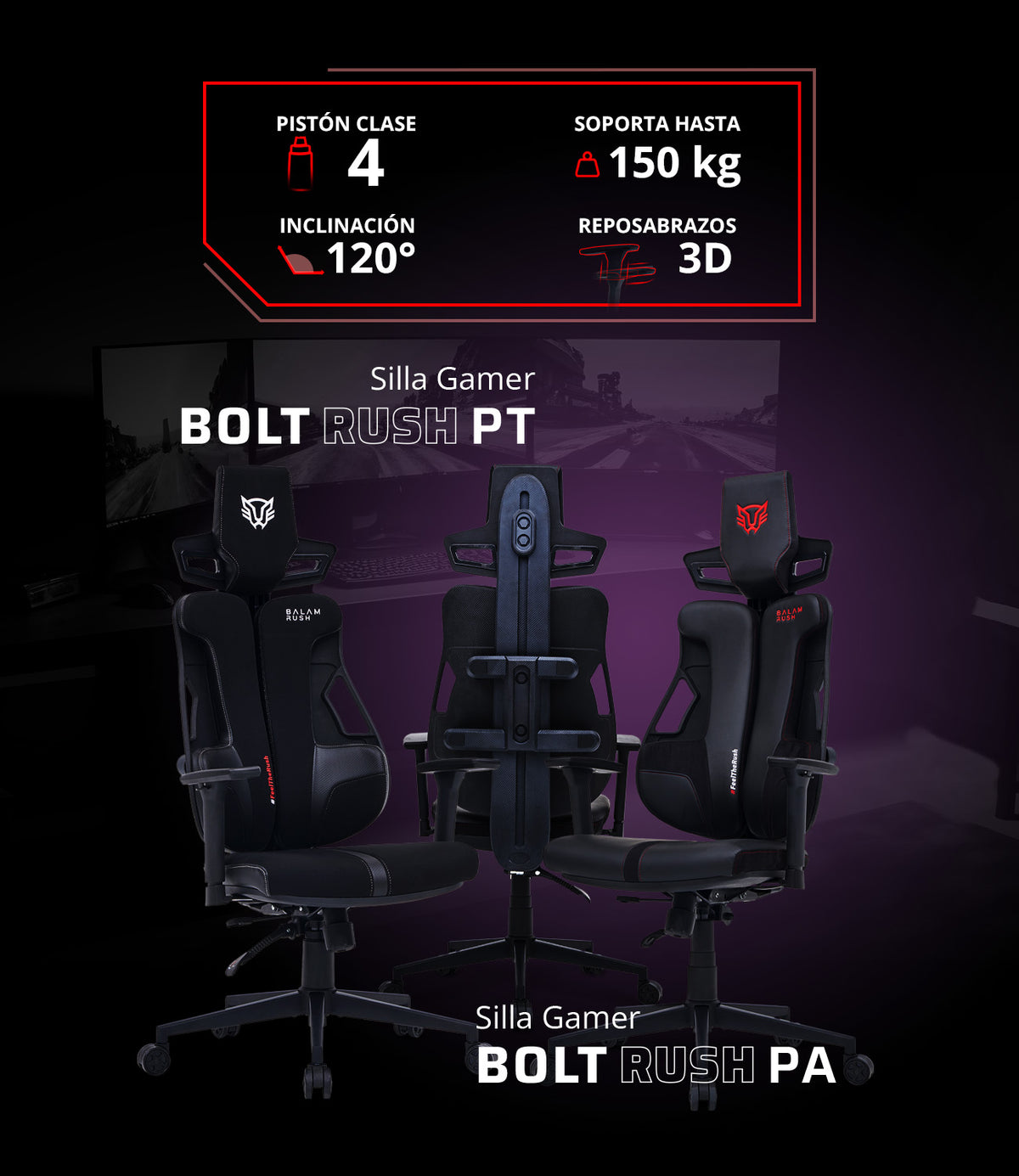 Silla Gamer | Bolt Rush PA | Negro
