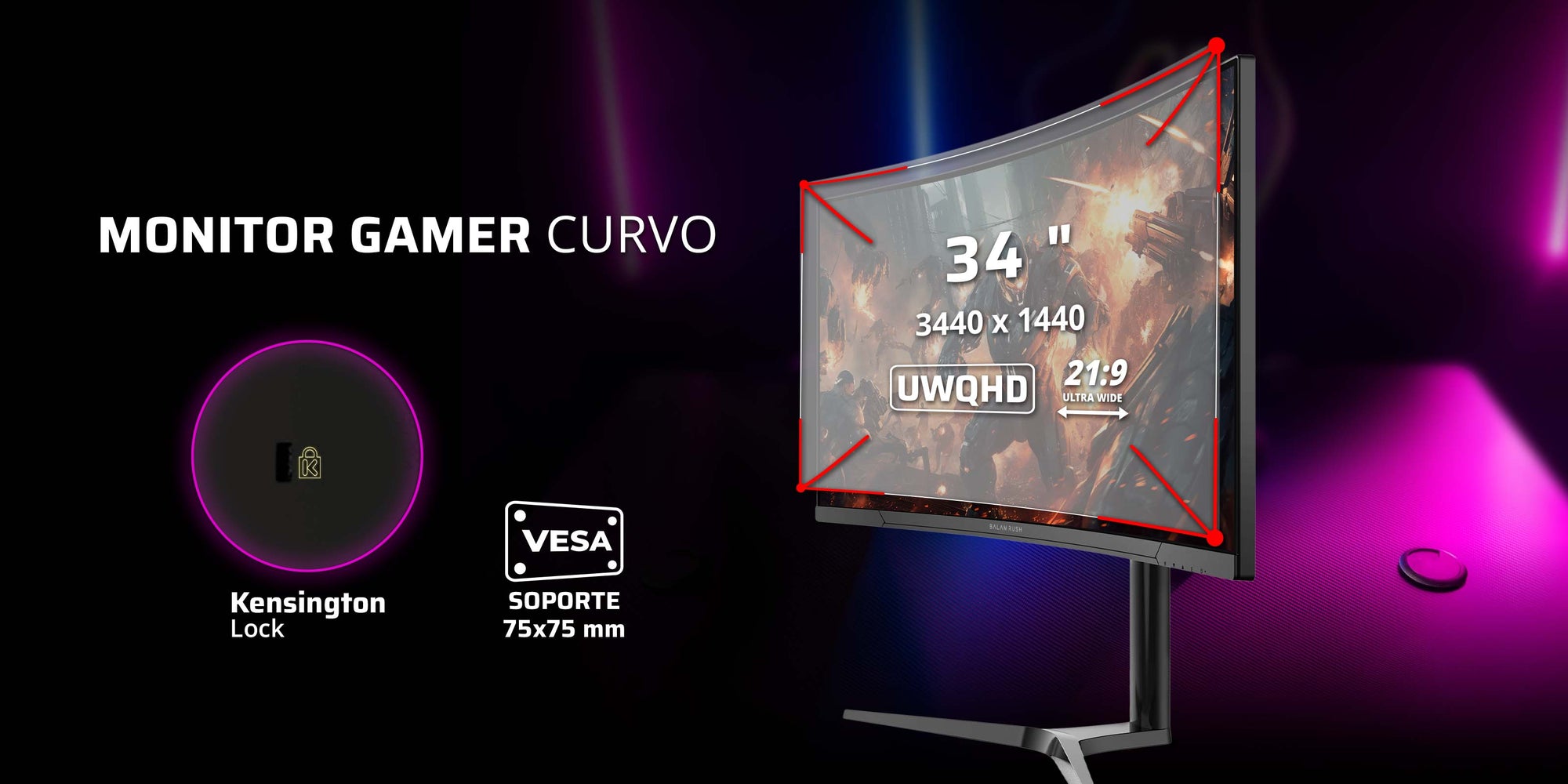 Monitor Curvo 34" UWQHD R1500 VA | Ultra Explorer MXT34P | Negro