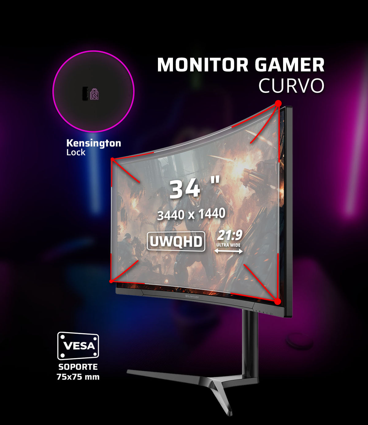 Monitor Curvo 34" UWQHD R1500 VA | Ultra Explorer MXT34P | Negro