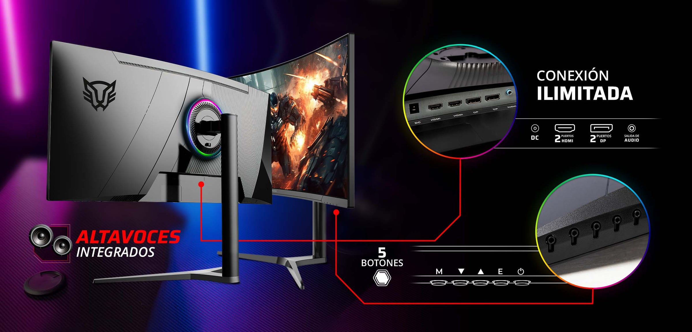 Monitor Curvo 34" UWQHD R1500 VA | Ultra Explorer MXT34P | Negro