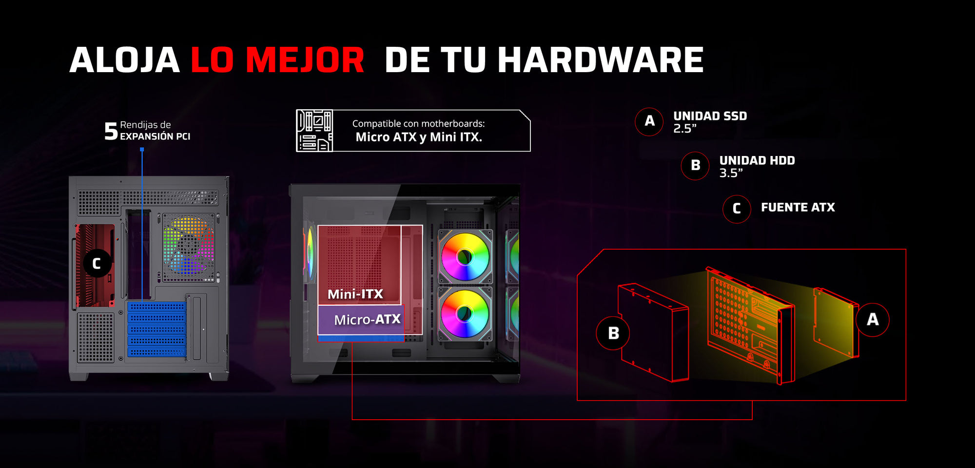 Gabinete Gamer Mini Torre | Tank Core Pro GI925 | Negro